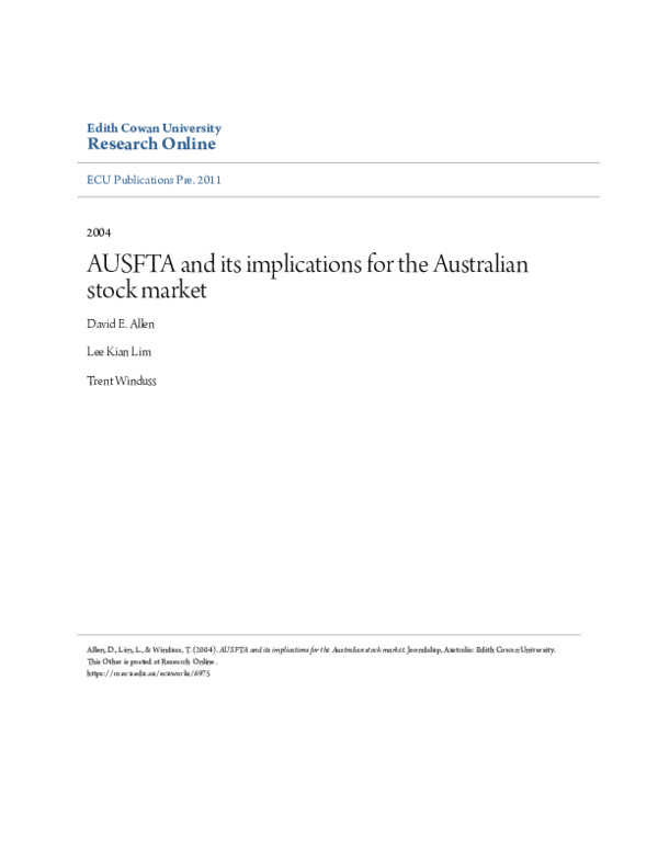 (PDF) AUSFTA and its Implications for the Australian Stock Market