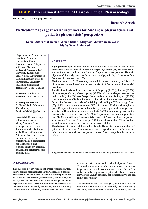 (PDF) Medication package inserts' usefulness for Sudanese pharmacists ...