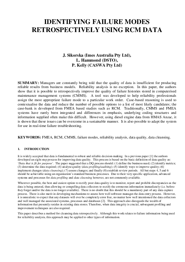 (PDF) Identifying Failure Modes Retrospectively Using RCM Data