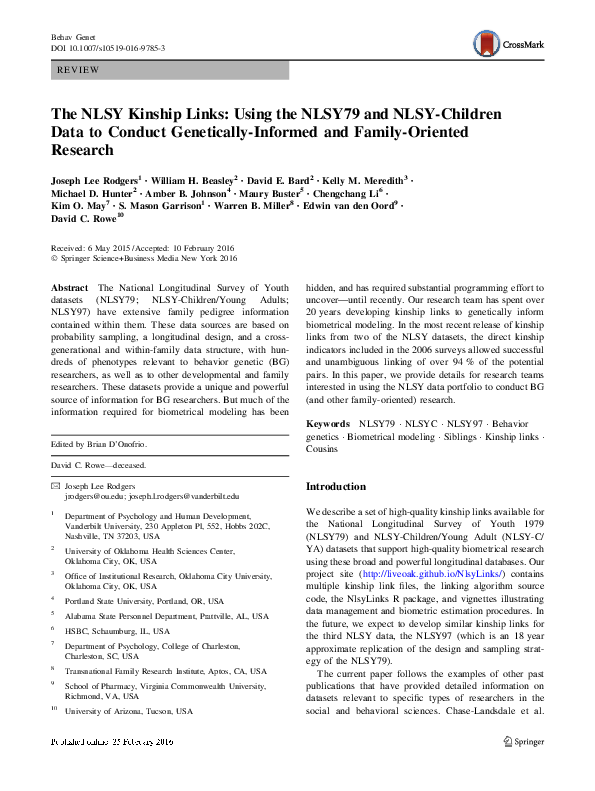 (PDF) The NLSY Kinship Links: Using the NLSY79 and NLSY-Children Data ...