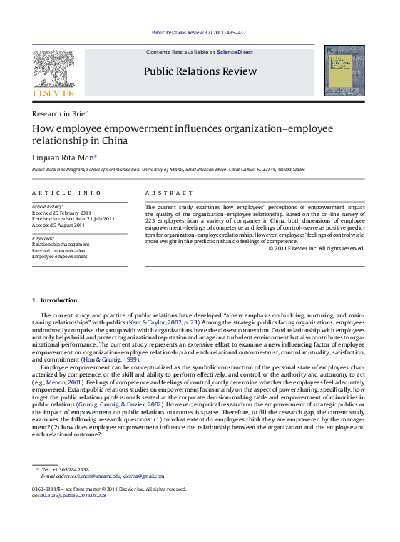(PDF) How employee empowerment influences organization–employee ...