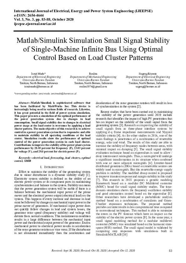 (PDF) A Matlab/Simulink Simulation Small Signal Stability of Single ...