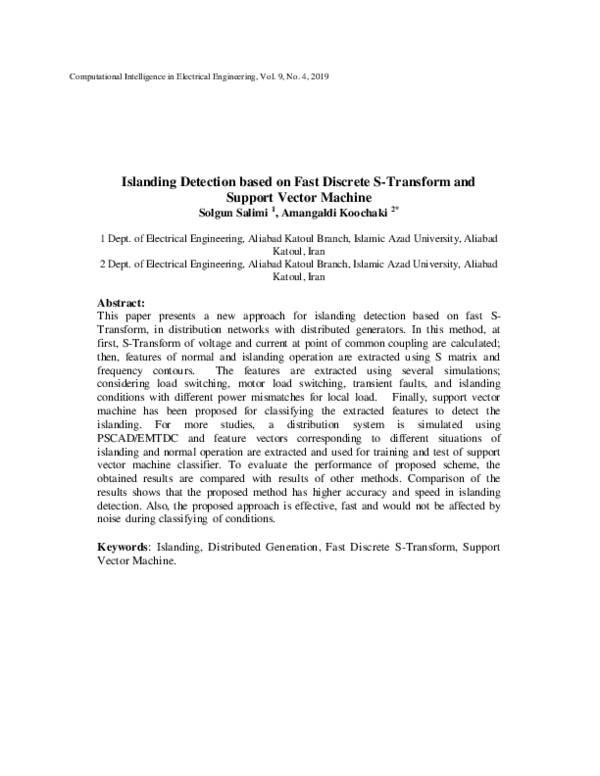 Pdf Islanding Detection Based On Fast Discrete S Transform And