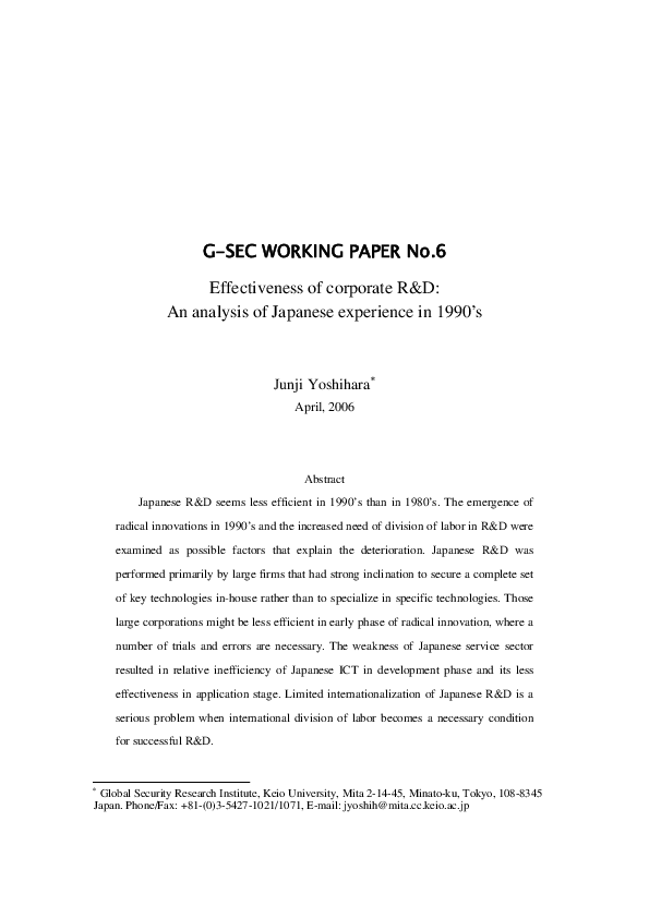 (PDF) G-SEC WORKING PAPER No.6 Effectiveness of corporate R&D: An ...