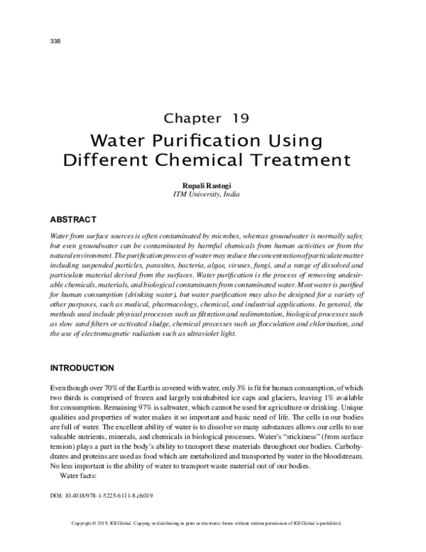 (PDF) Water Purification Using Different Chemical Treatment