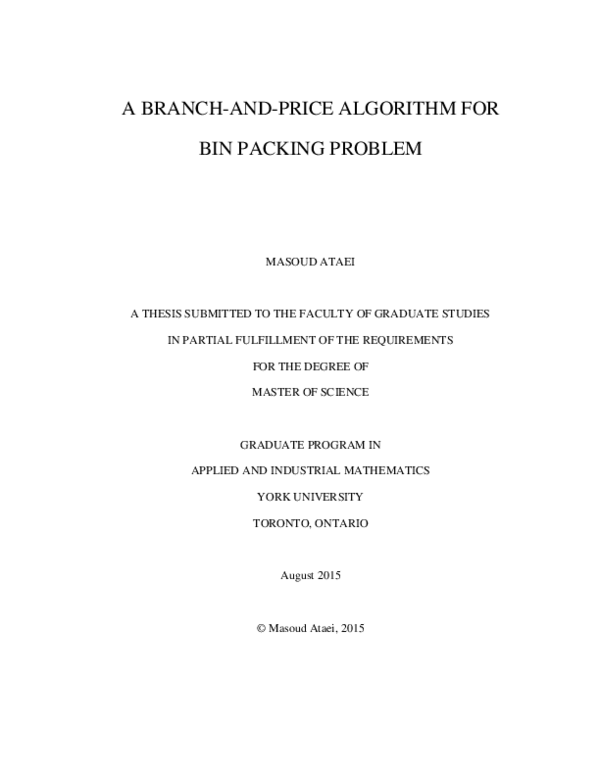 (PDF) A Branch-and-Price Algorithm for Bin Packing Problem