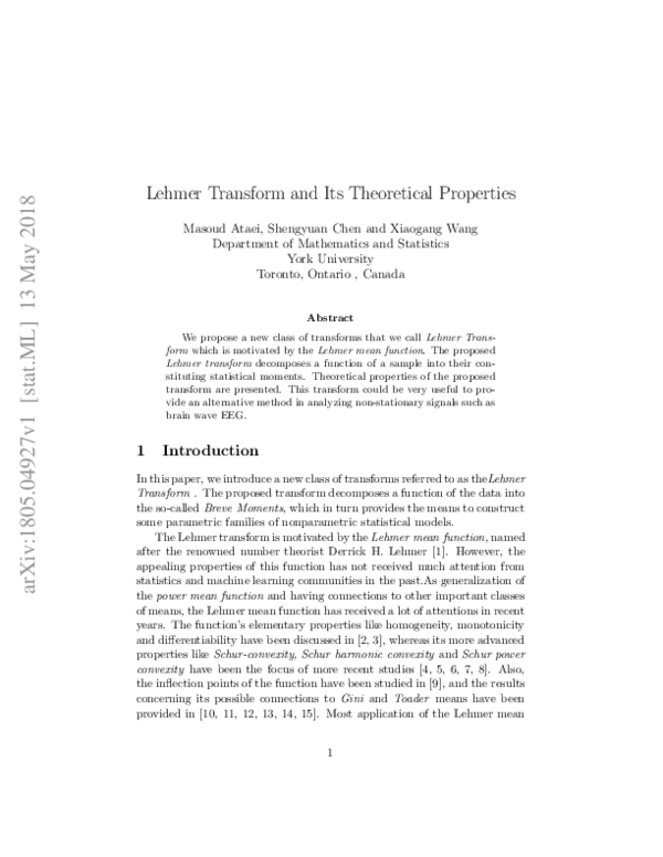 (PDF) Lehmer Transform and its Theoretical Properties