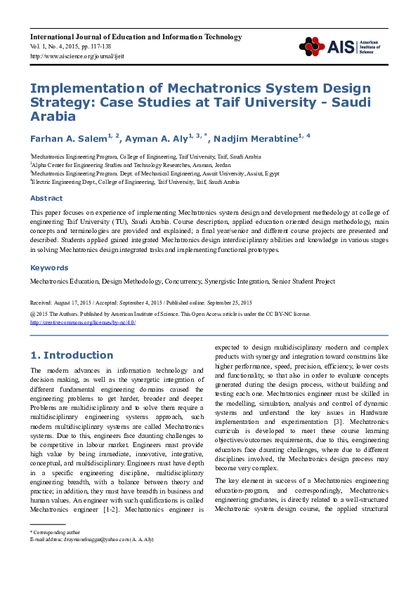 (PDF) Implementation of Mechatronics System Design Strategy : Case ...