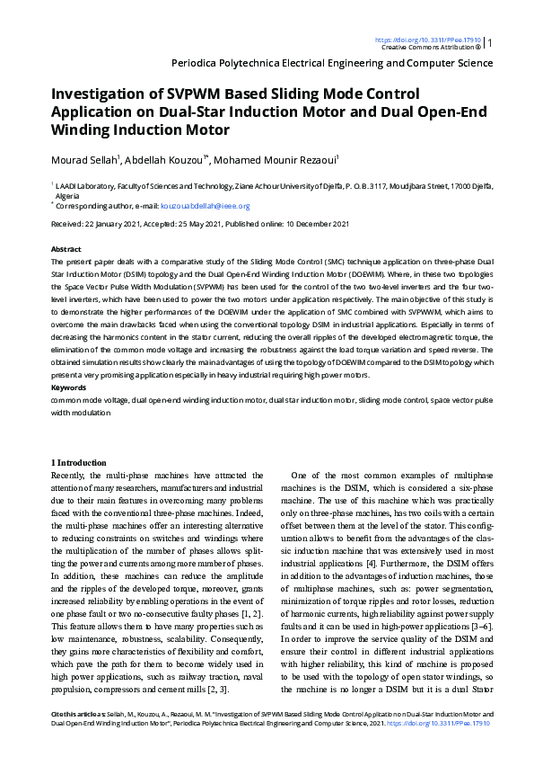 Pdf Investigation Of Svpwm Based Sliding Mode Control Application On Dual Star Induction Motor