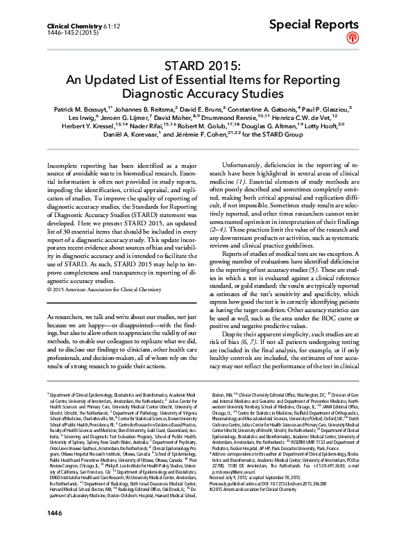 (PDF) STARD 2015: an updated list of essential items for reporting ...