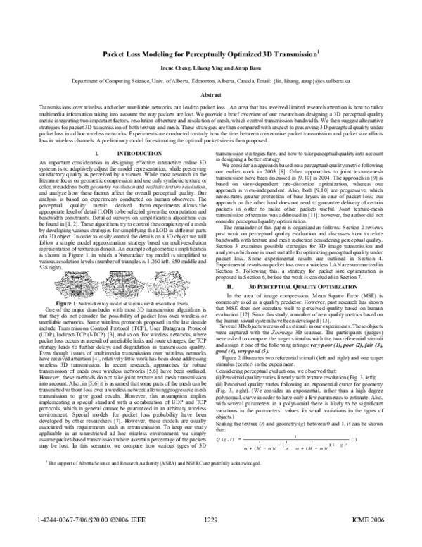 (PDF) Packet Loss Modeling for Perceptually Optimized 3D Transmission ... (PDF) Packet Loss Modeling for Perceptually Optimized 3D Transmission ...