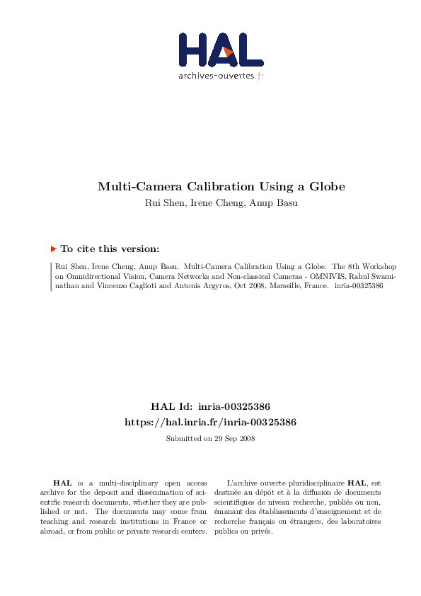 (PDF) Multi-Camera Calibration Using a Globe
