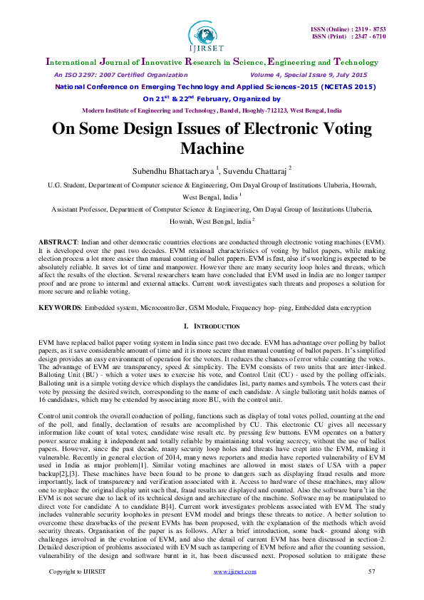 (PDF) On Some Design Issues of Electronic Voting Machine