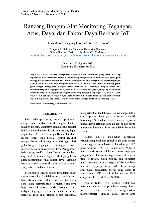 (PDF) Rancang Bangun Alat Monitoring Tegangan, Arus, Daya, dan Faktor ... (PDF) Rancang Bangun Alat Monitoring Tegangan, Arus, Daya, dan Faktor ...