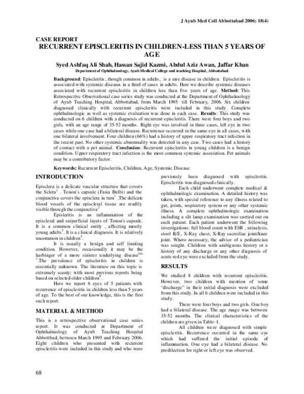 (PDF) Recurrent Episcleritis in Children-Less Than 5 Years of Age