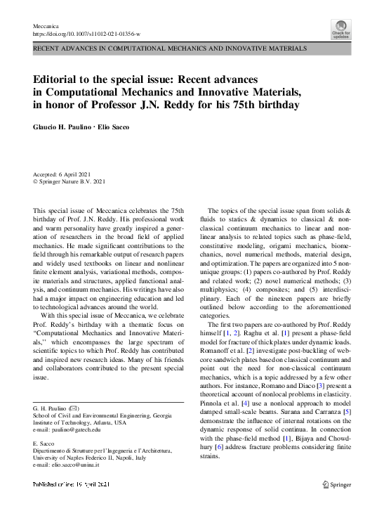 (PDF) Editorial to the special issue: Recent advances in Computational ...