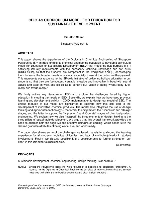 (PDF) Cdio as Curriculum Model for Education for Sustainable ...