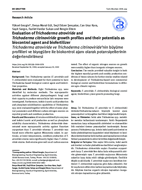 (PDF) Evaluation of Trichoderma atroviride and Trichoderma citrinoviride growth profiles and ...