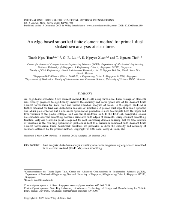 Pdf An Edge Based Smoothed Finite Element Method For Primalâ Dual Shakedown Analysis Of Structures