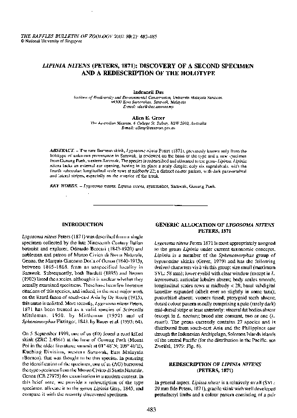 (PDF) Lipinia nitens (Peters, 1871): Discovery of a second specimen and ...