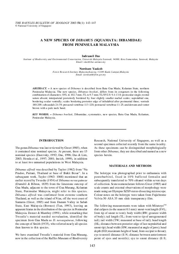 (PDF) A new species of Dibamus (Squamata: Dibamidae) from Peninsular ...