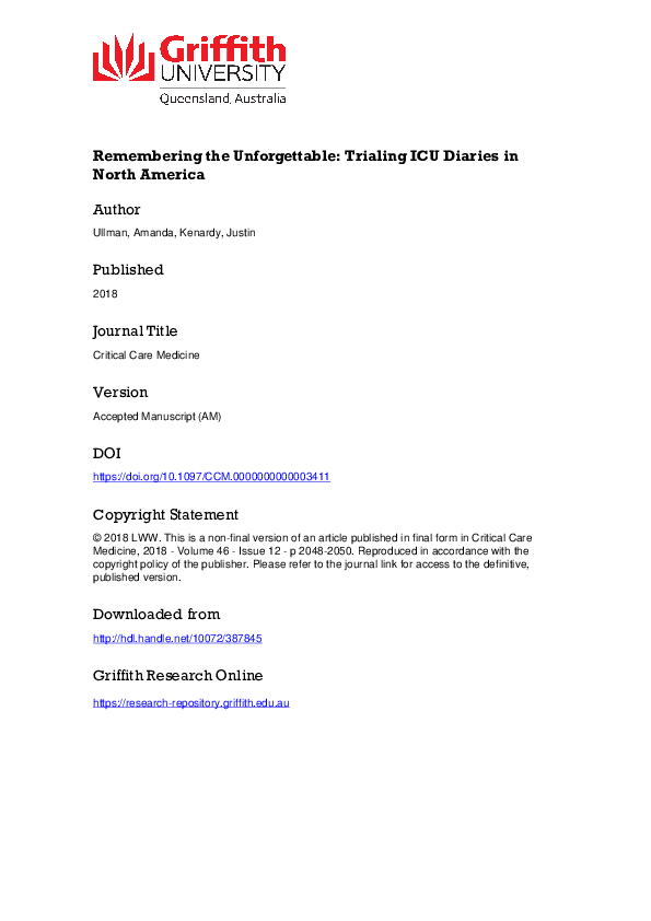 (PDF) ICU Diaries: Reducing Post-ICU Distress