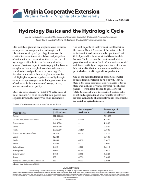 (PDF) Hydrology Basics and the Hydrologic Cycle