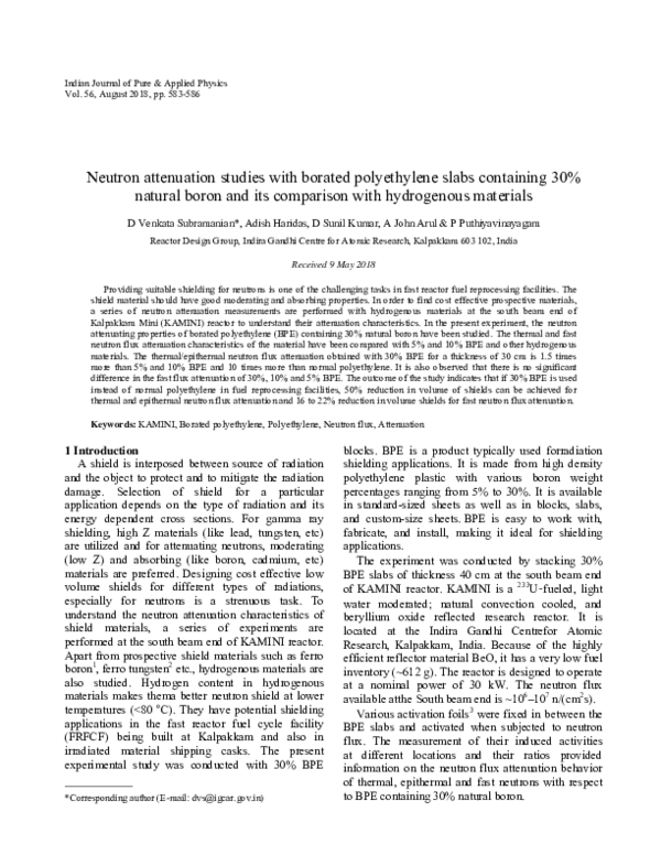 (PDF) Neutron attenuation studies with borated polyethylene slabs ...