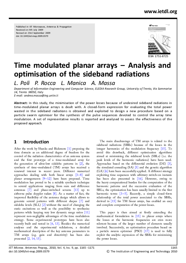 (PDF) Time modulated planar arrays: Analysis and optimization of the sideband radiations
