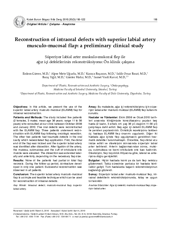 (PDF) Reconstruction of intraoral defects with superior labial artery ...
