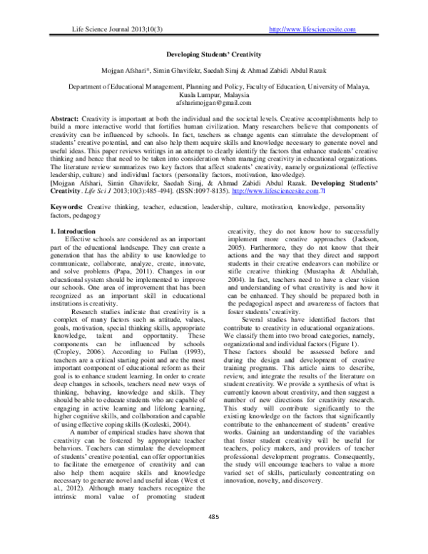 (PDF) Developing Students ’ Creativity