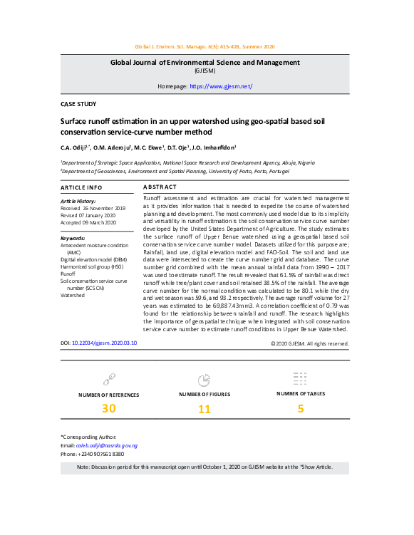 Pdf Surface Runoff Estimation In An Upper Watershed Using Geo Spatial
