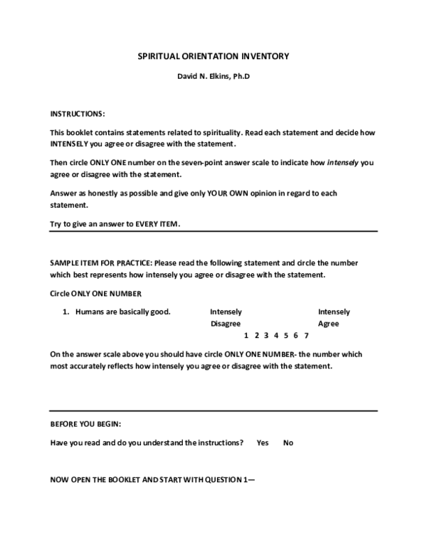 (PDF) SPIRITUAL ORIENTATION INVENTORY