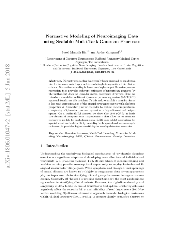 Pdf Normative Modeling Of Neuroimaging Data Using Scalable Multi Task Gaussian Processes 