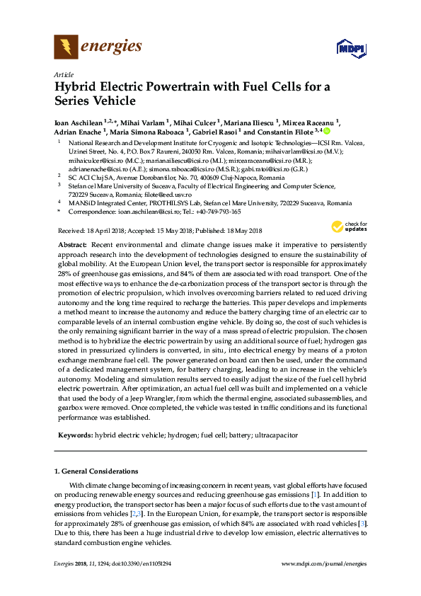(PDF) Hybrid Electric Powertrain with Fuel Cells for a Series Vehicle ...