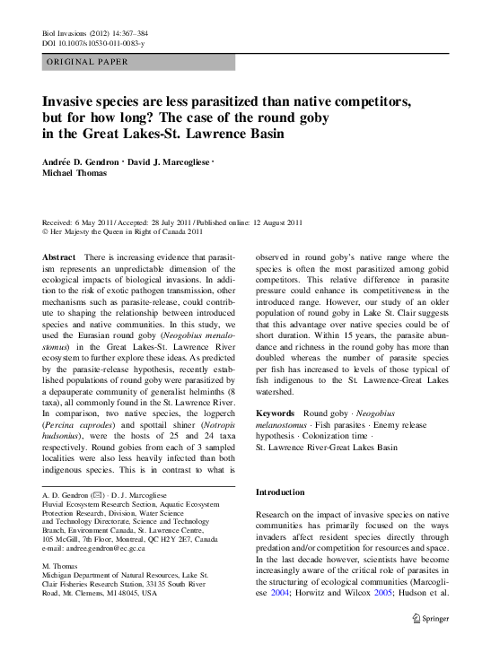 (PDF) Invasive species are less parasitized than native competitors ...