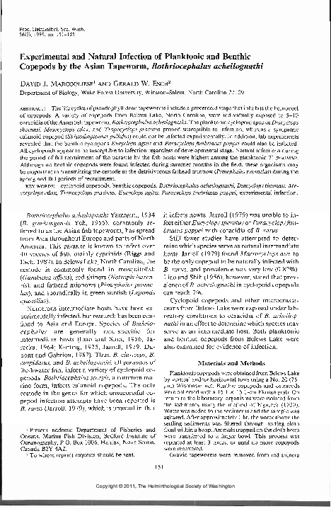 (PDF) Experimental and natural infection of planktonic and benthic ...