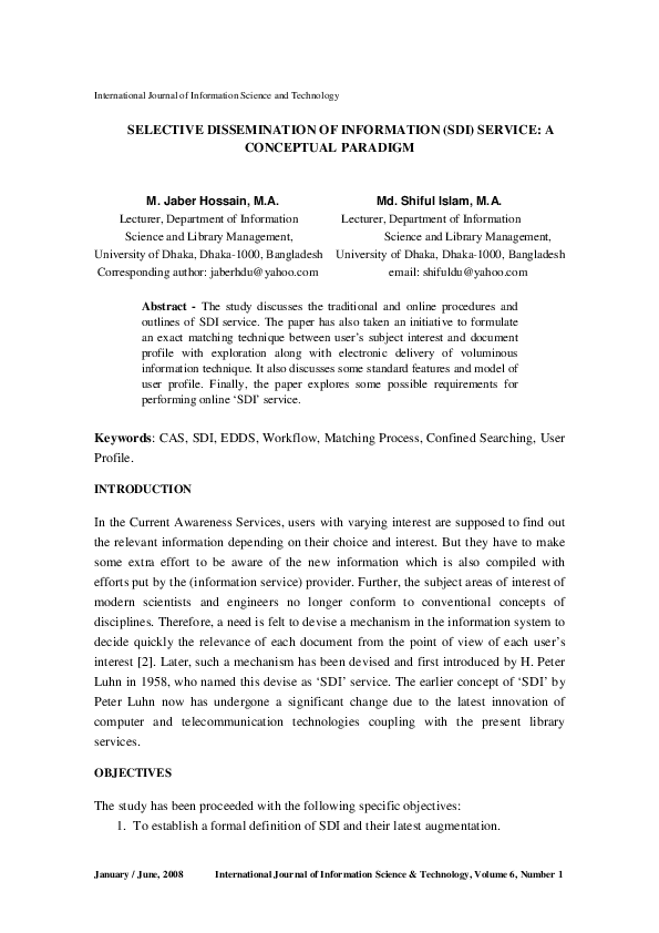 (PDF) Selective Dissemination of Information (SDI) service: a ...