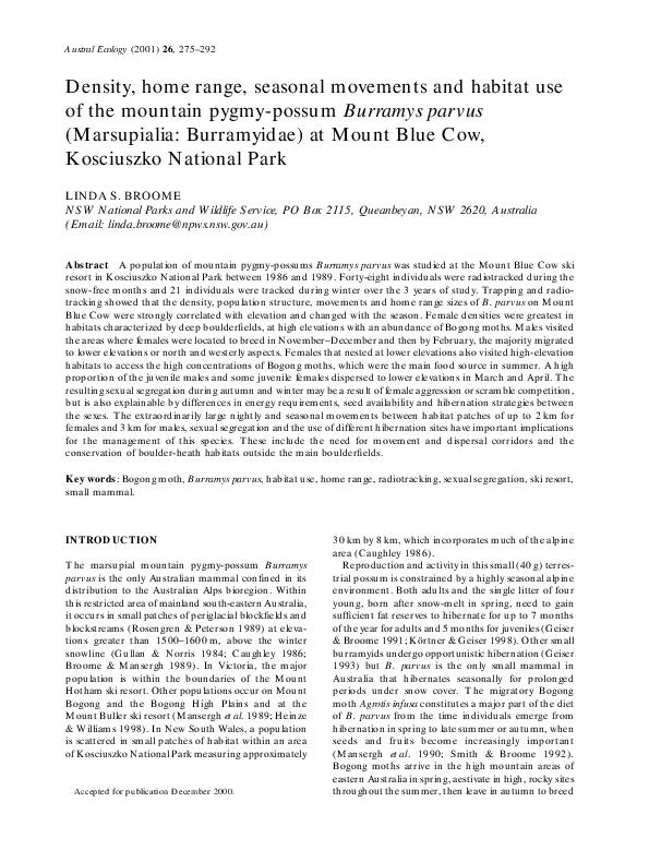 (PDF) Density, home range, seasonal movements and habitat use of the ...