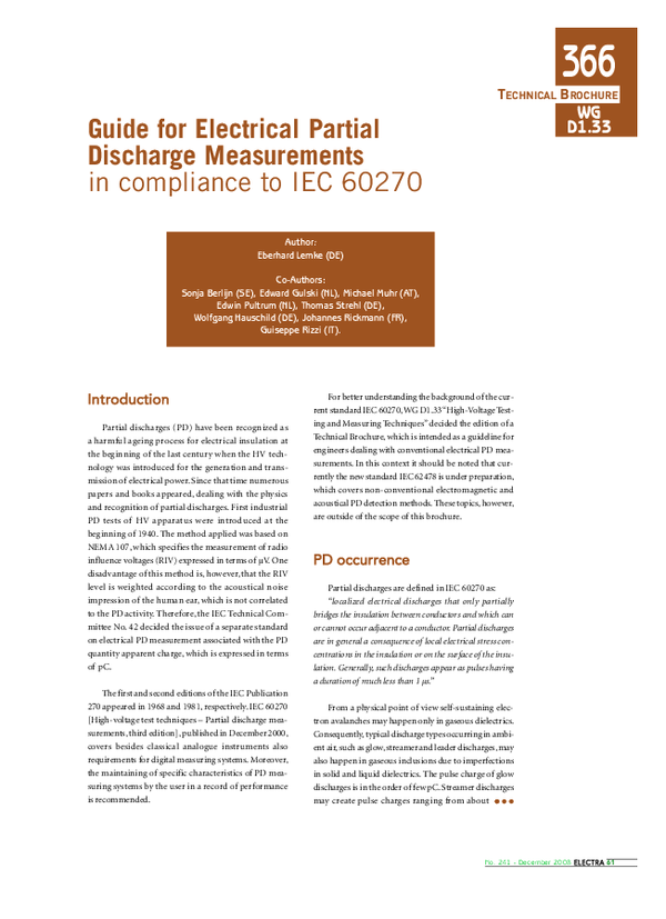 (PDF) Guide for Electrical Partial Discharge Measurements in compliance to IEC 60270
