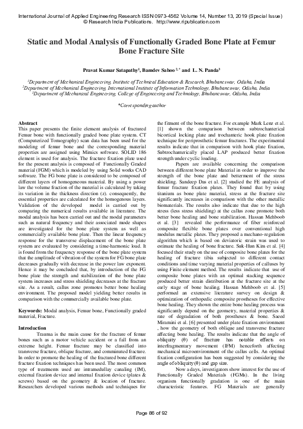 (PDF) Static and Modal Analysis of Functionally Graded Bone Plate at Femur Bone Fracture Site