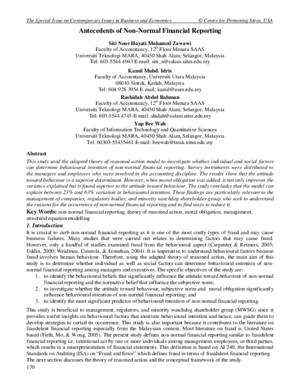 (PDF) Antecedents of Non-Normal Financial Reporting