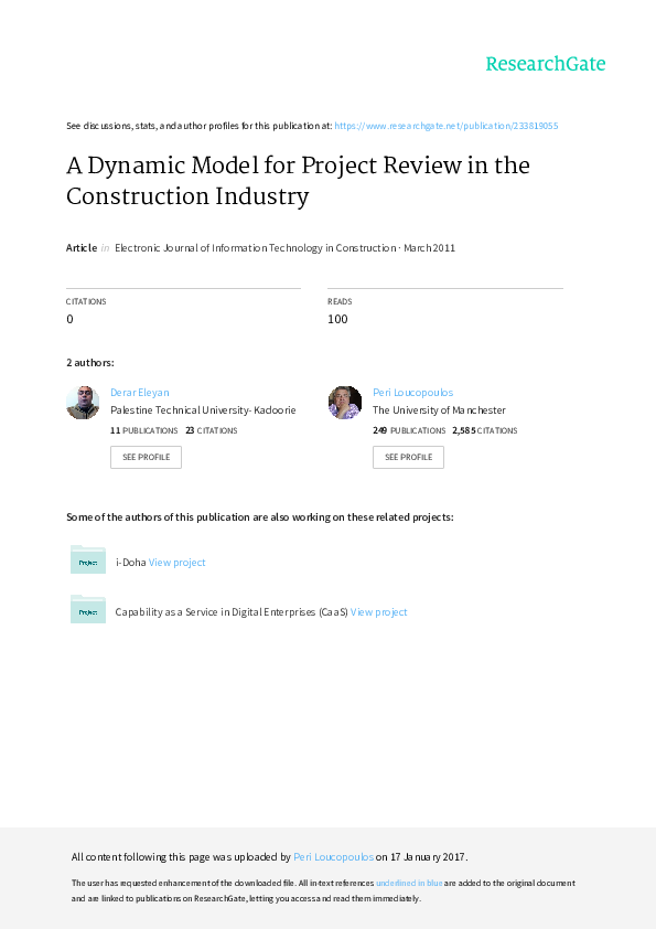 (PDF) A dynamic model for project review in the construction industry