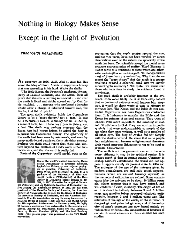 (PDF) Nothing in biology makes sense except in the light of evolution