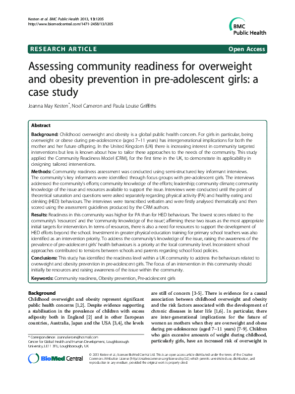(PDF) Assessing community readiness for overweight and obesity ...