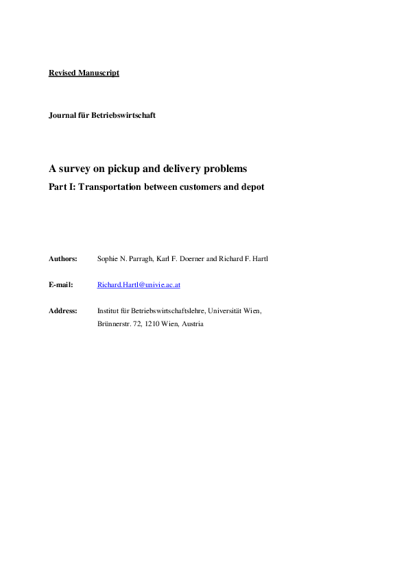 (PDF) A survey on pickup and delivery problems Part I : Transportation ...