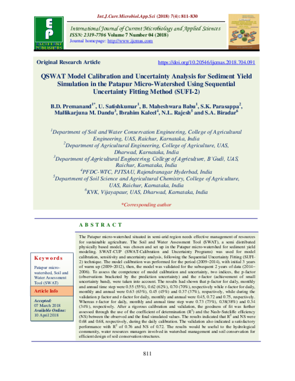 (PDF) QSWAT Model Calibration and Uncertainty Analysis for Sediment Yield Simulation in the ...