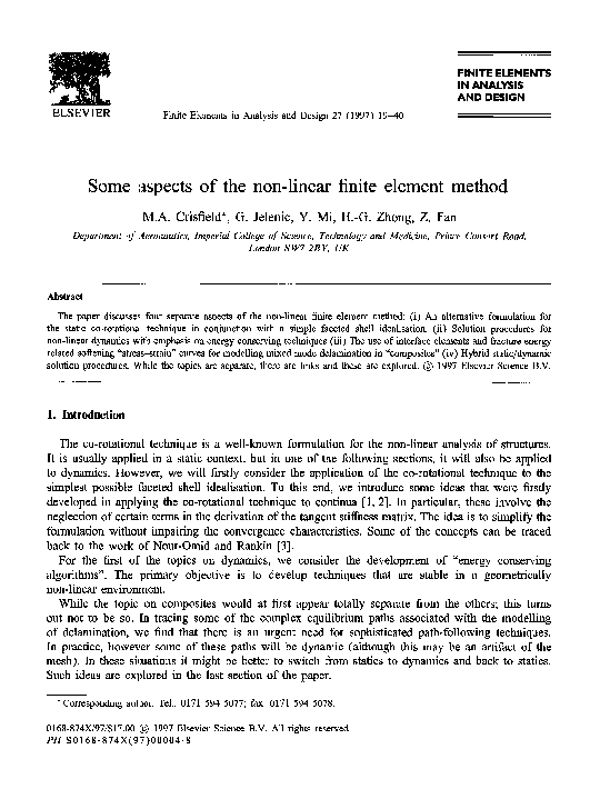 (PDF) Some aspects of the non-linear finite element method