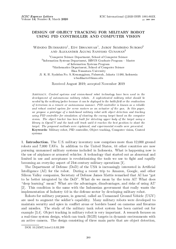 (PDF) Design of Object Tracking for Military Robot Using Pid Controller ...