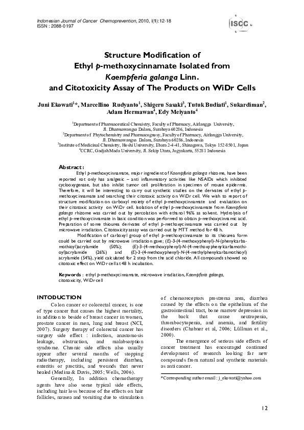 (PDF) Structure modification of ethyl p-methoxycinnamate and their bioassay as chemopreventive ...
